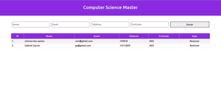 Exemplo de CRUD - Javascript puro » Computer Science Master Exemplo de CRUD - Javascript puro » Computer Science Master